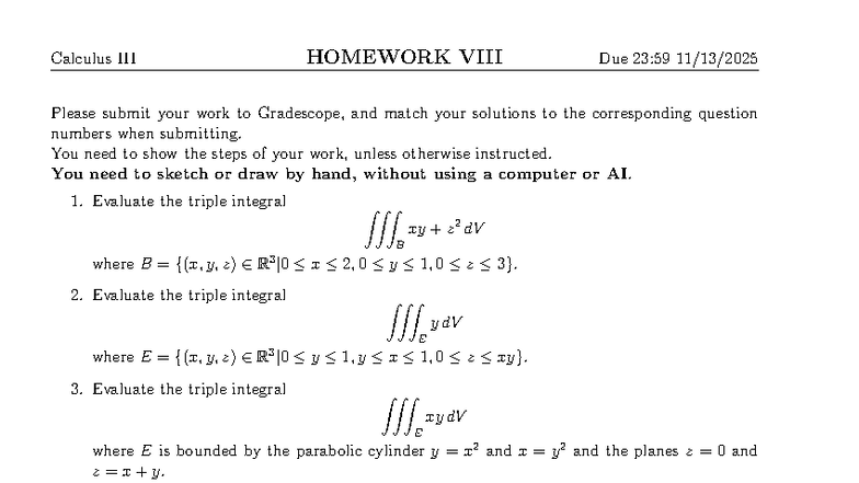 Homework 08: Calculus Triple Integrals (Ch. 12.5) - Studocu