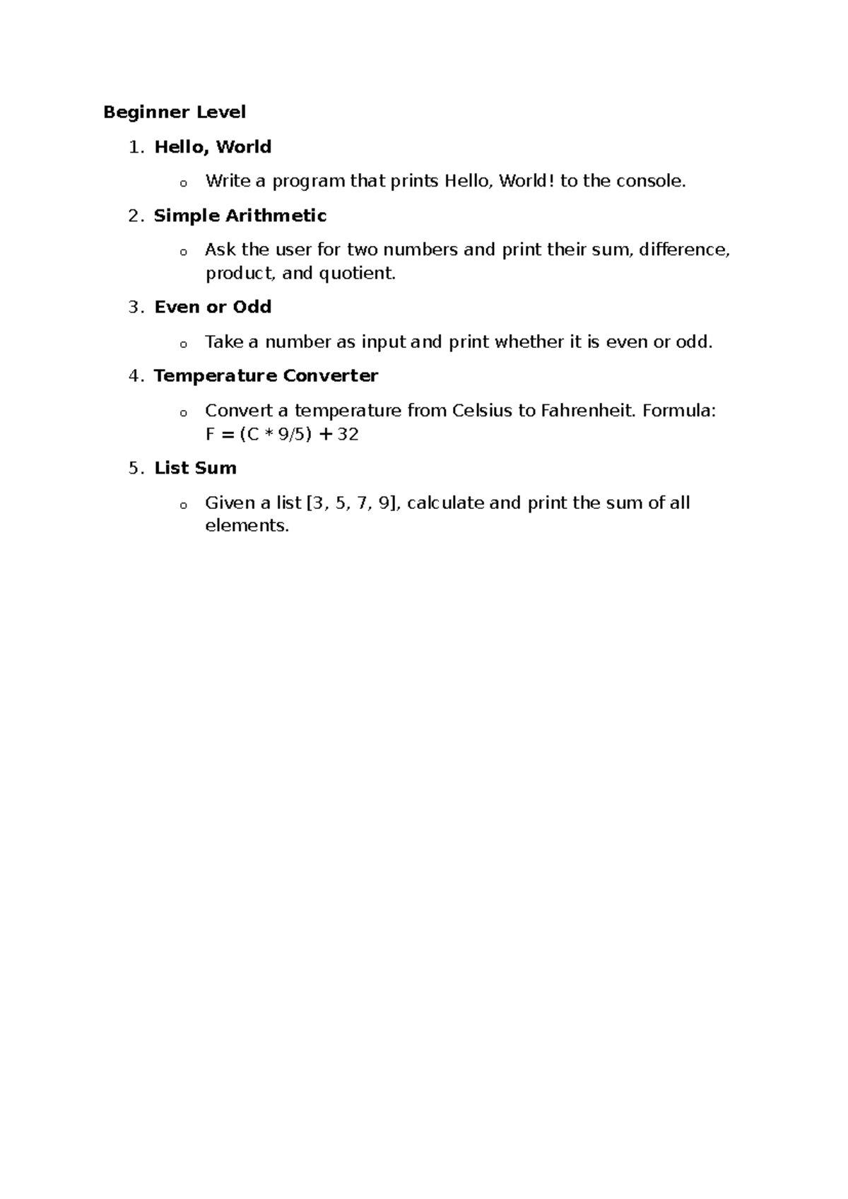 Beginner Level - Python Exercises - Beginner Level 1. Hello, World o ...