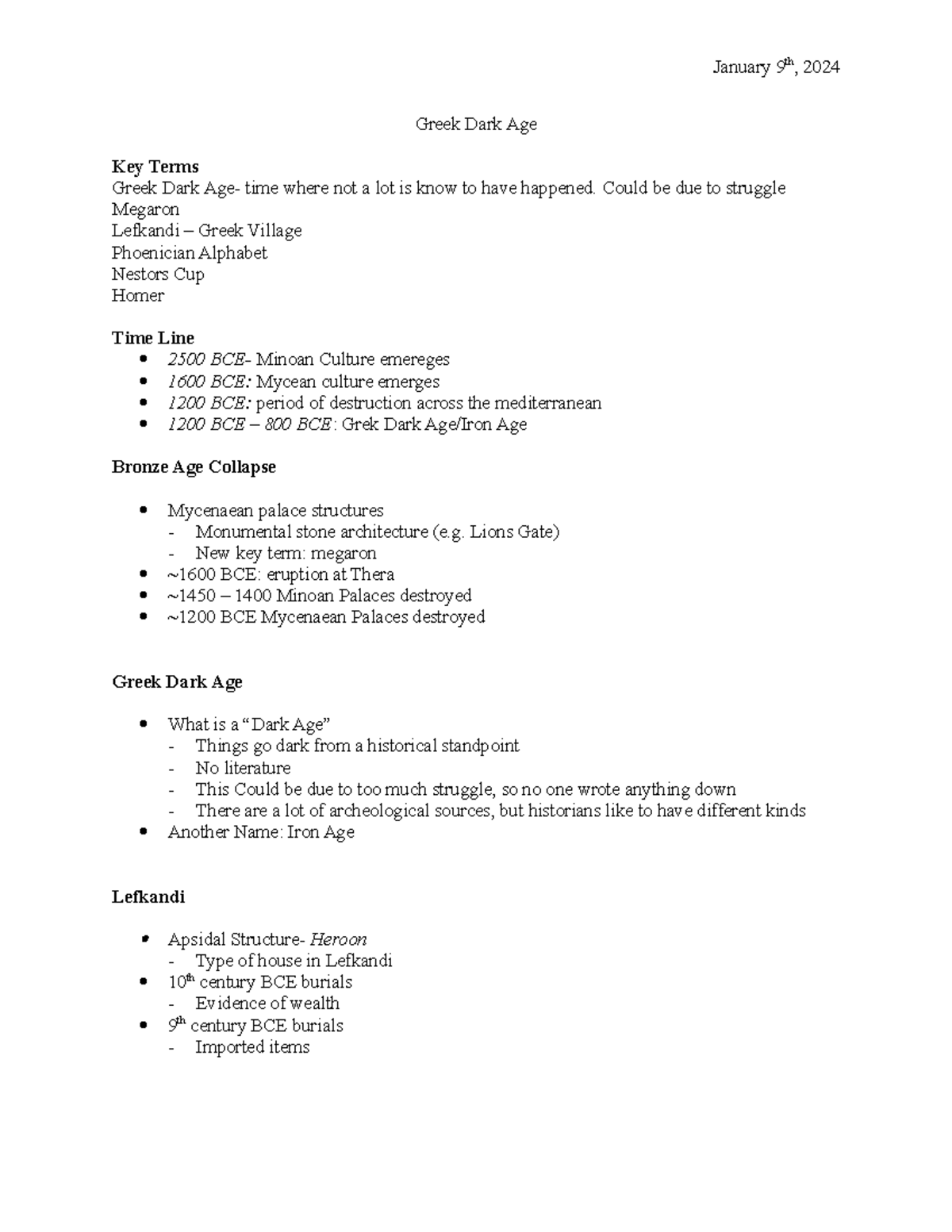 Greek Dark Age - Lecture Notes (300 Level) - Studocu