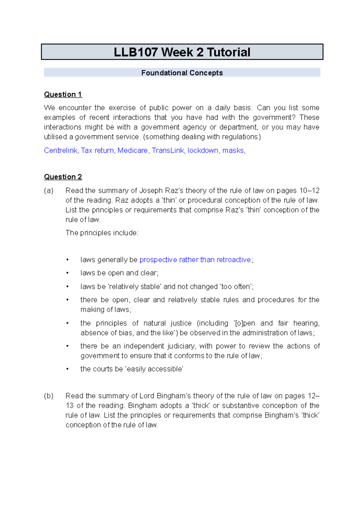 LLB107 Week 2 Tutorial 1 Foundational Concepts - LLB107 Week 2 Tutorial ...