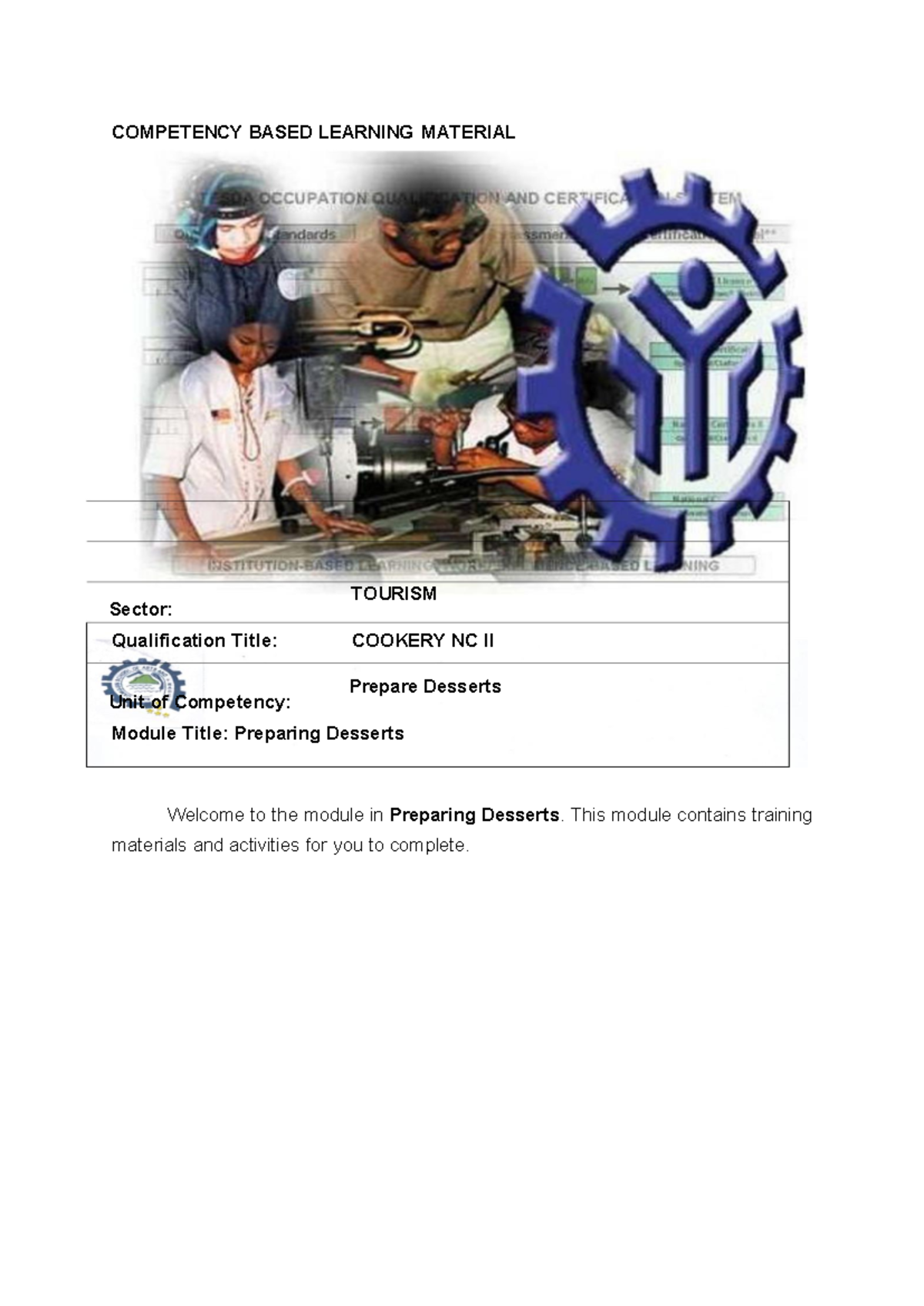 Cookery NC II CBLM: Preparing Desserts Module Guide - Studocu