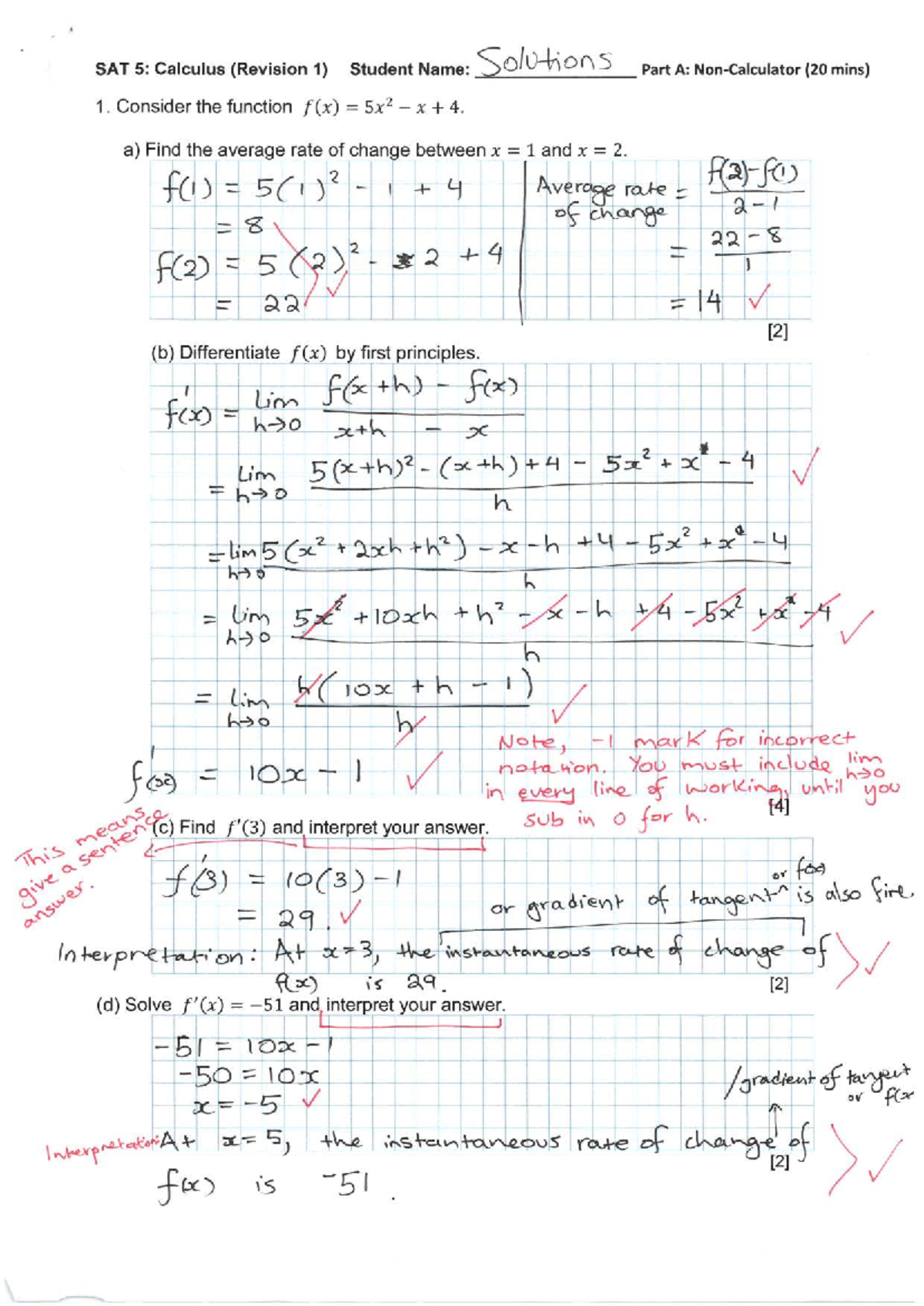 Calculus SAT 5: Revision Test 1 Solutions - Studocu
