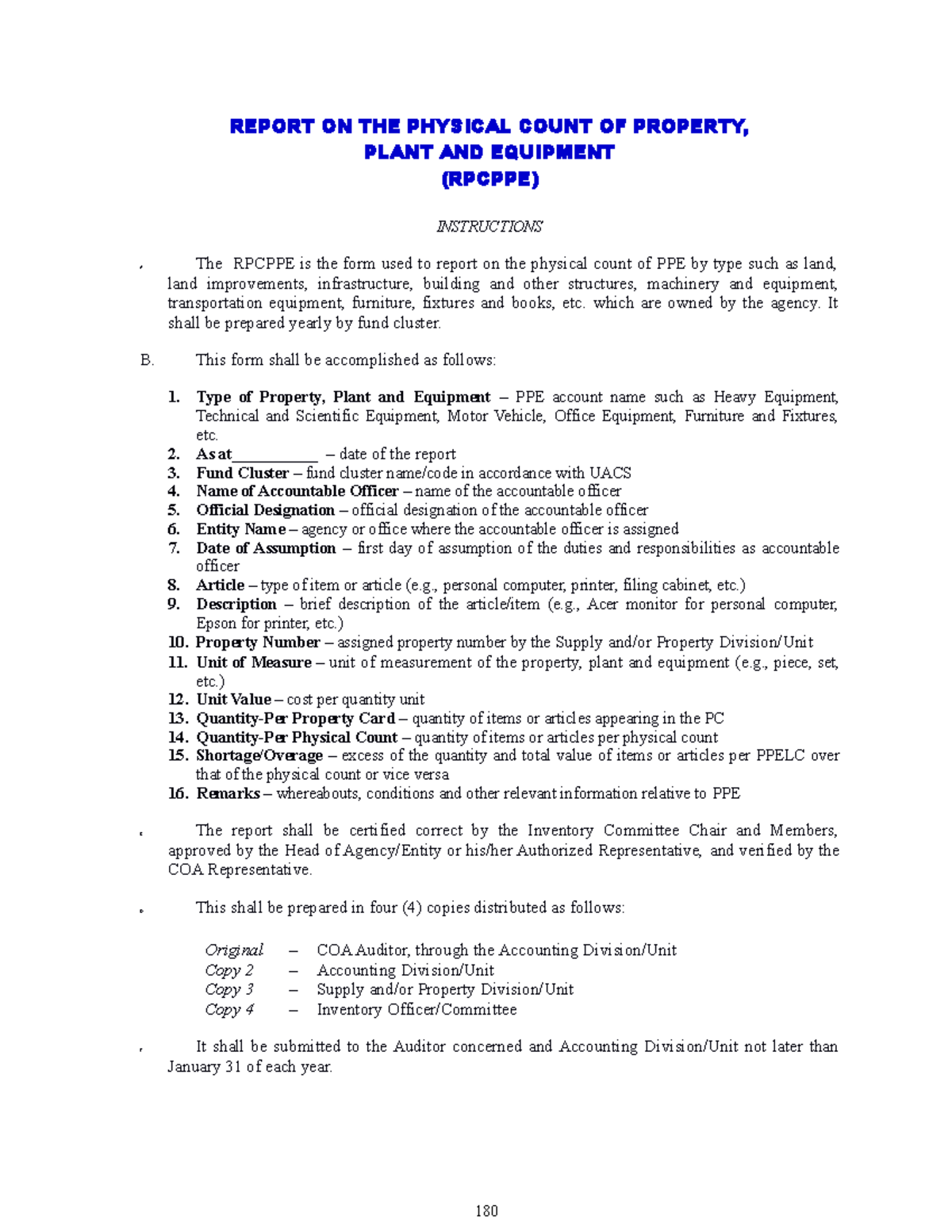 RPCPPE Physical Count Report Instructions for Property, Plant, and ...