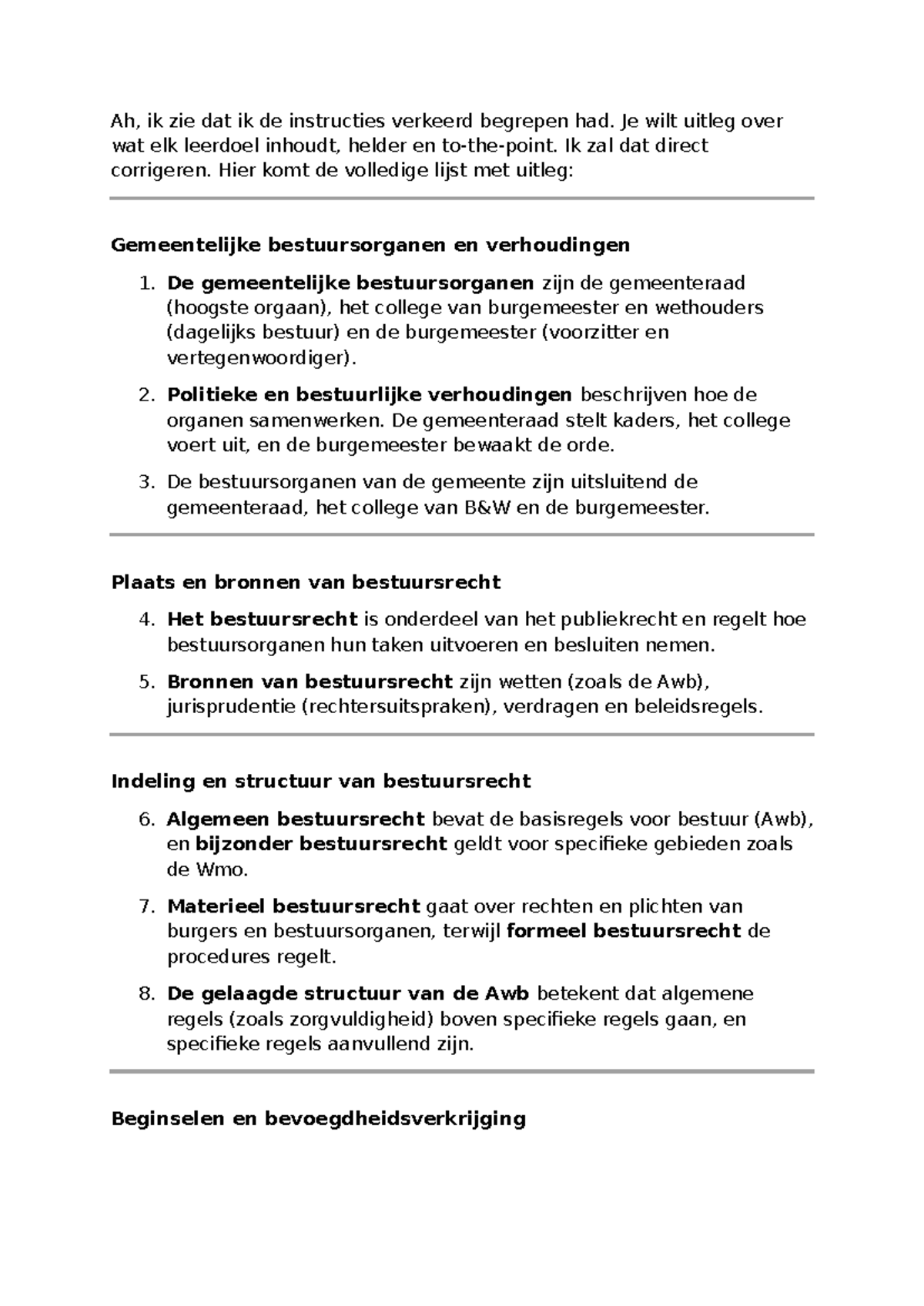 Bestuursrecht Leerdoelen Uitleg en Structuur - Studeersnel