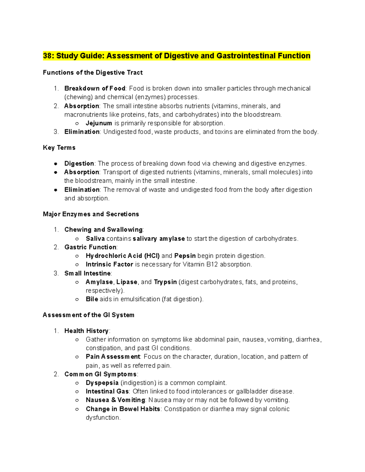 GI Disorders Nursing Interventions & Mngmt Study Guide (NURS 102) - Studocu