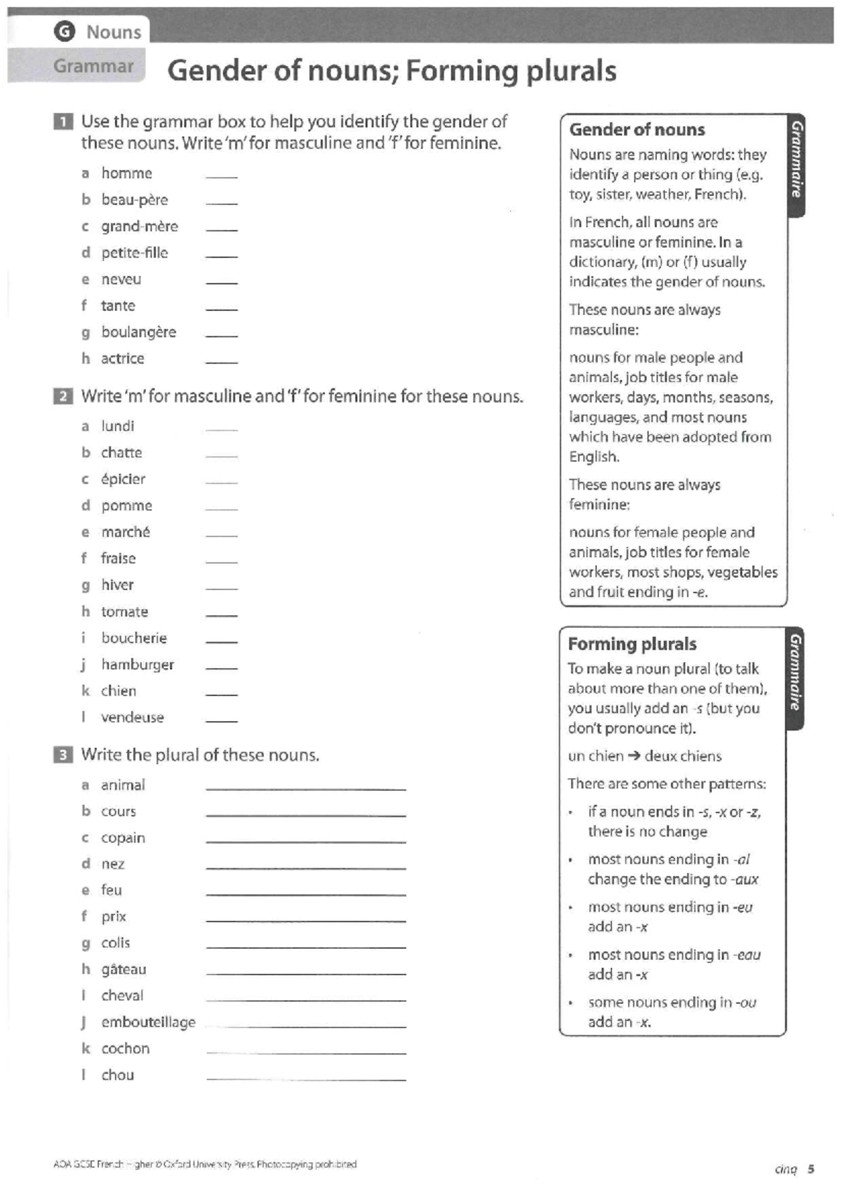 AQA GCSE French Higher: Nouns, Articles, Pronouns, and Verbs Grammar ...