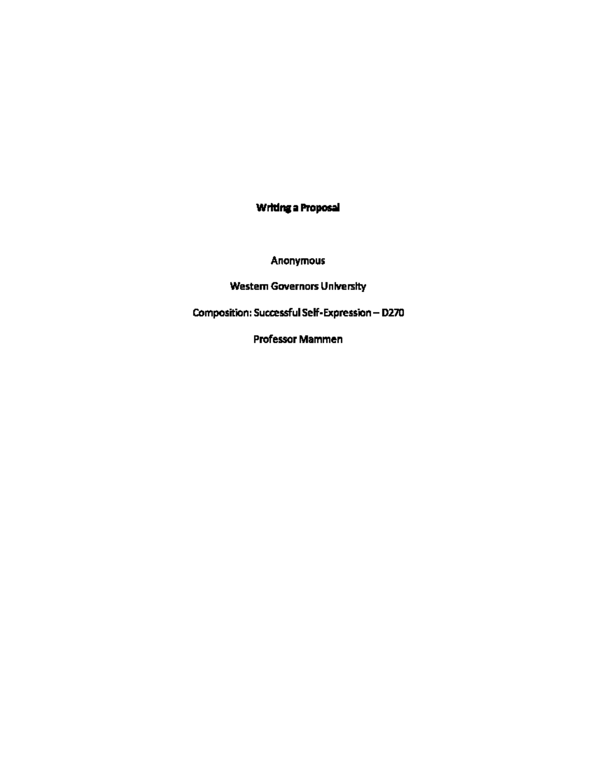 RHM3 Task 3 Writing a Proposal - Writing a Proposal Anonymous Western ...