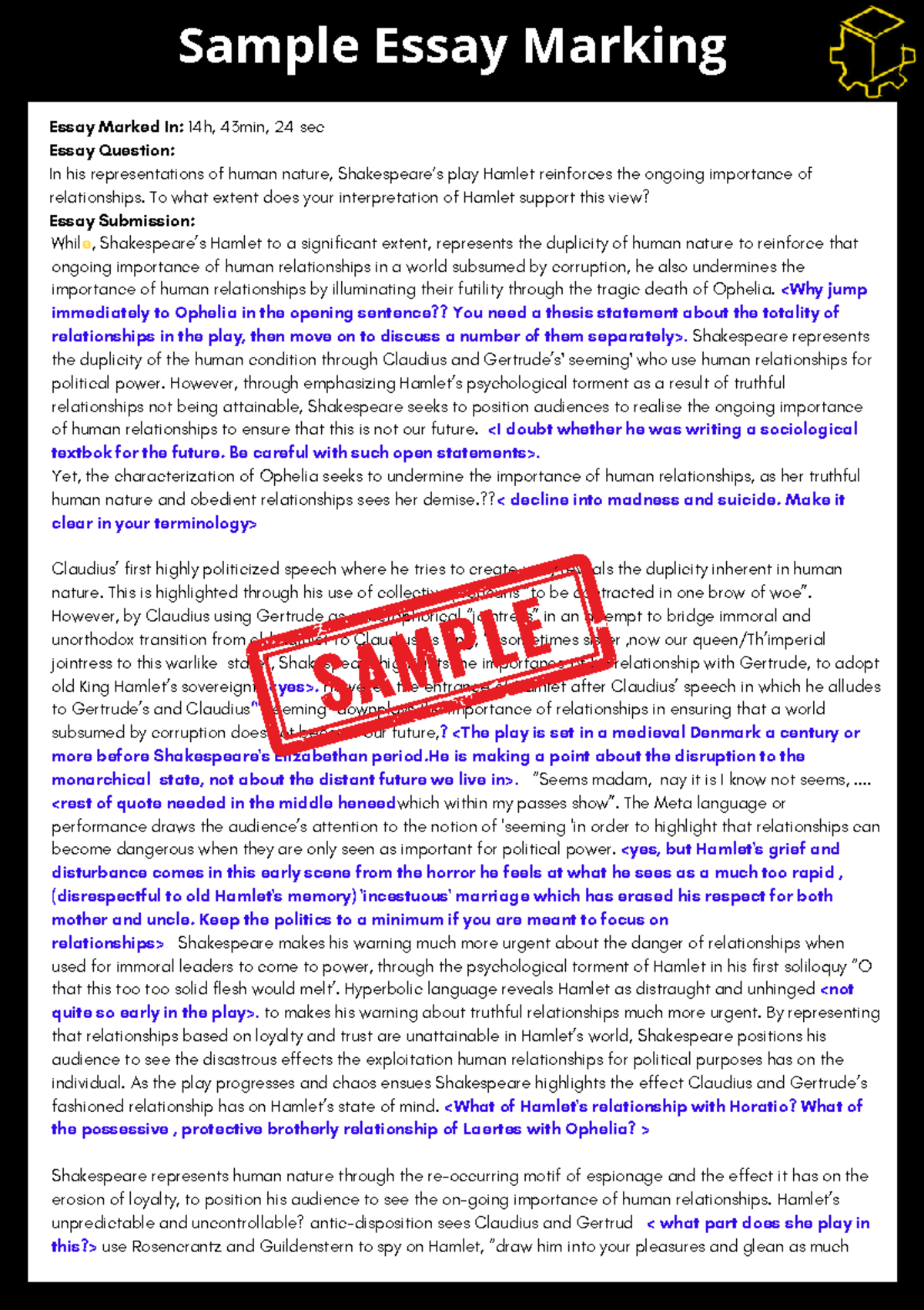 ENG101: Sample Essay Marking on Hamlet's Human Relationships - Studocu