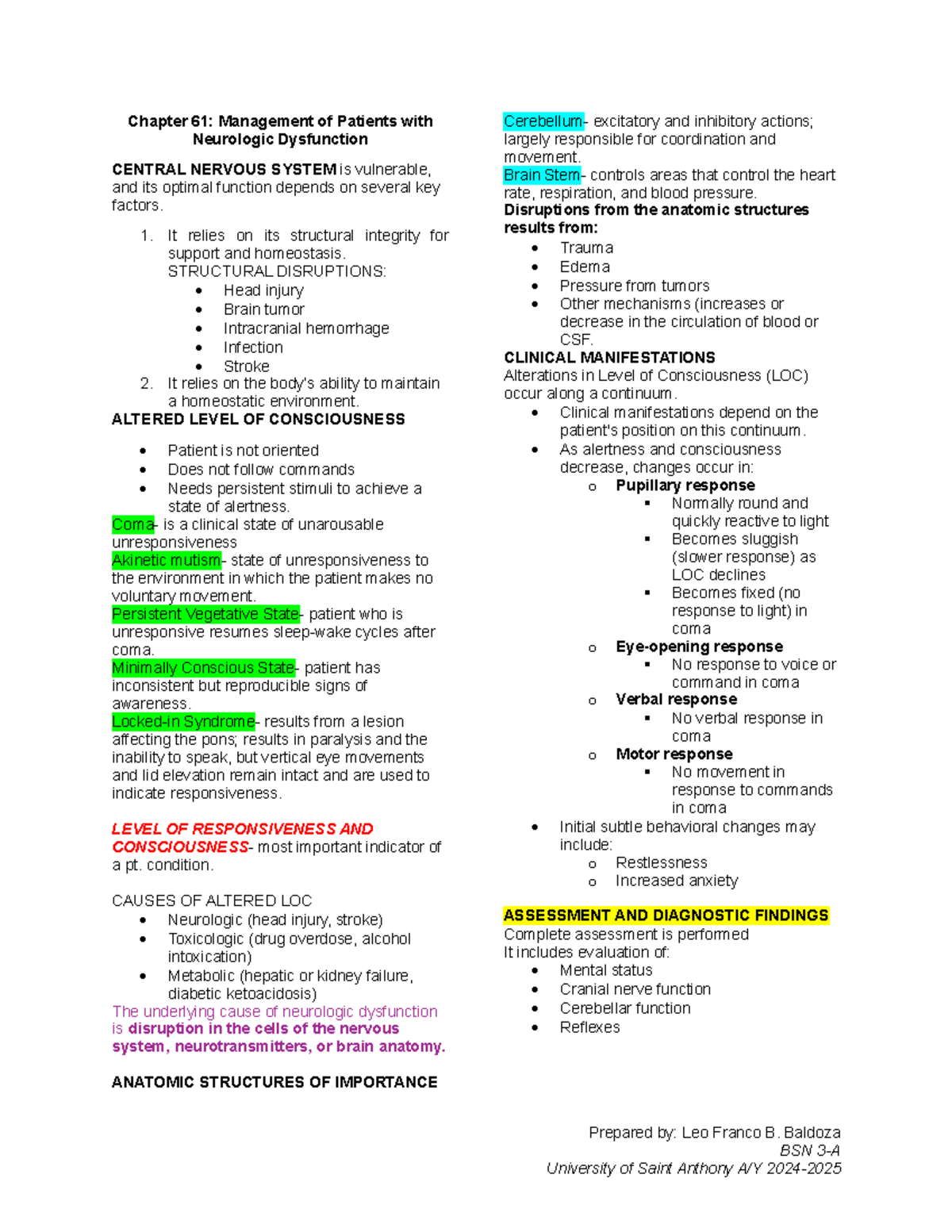 Chapter 61: Management of Patients with Neurologic Dysfunction (BSN 3-A ...