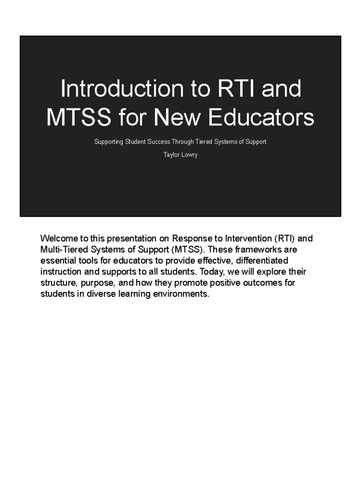 RTI & MTSS Overview for New Educators: Supporting Student Success - Studocu