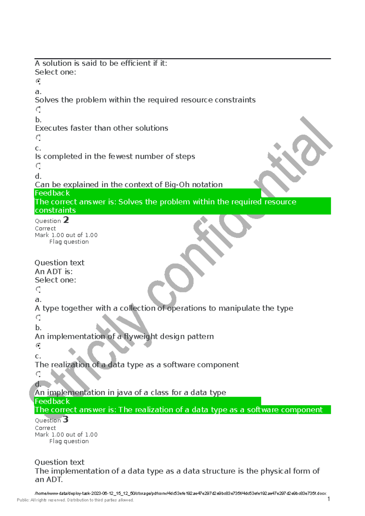Self Quiz Unit 1 Self Quiz Unit 1 A Solution Is Said To Be Efficient If It Select One A