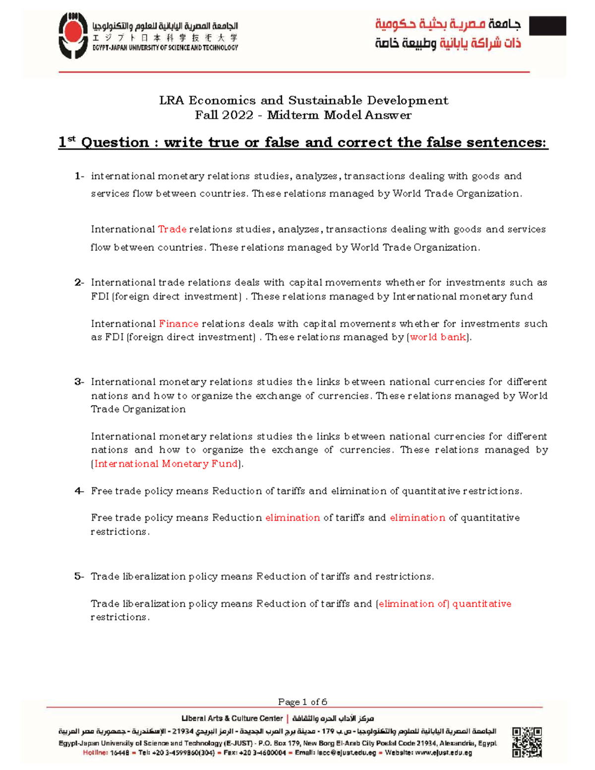 LRA Economics & Sustainable Development Fall 2022 Midterm Model Answers ...
