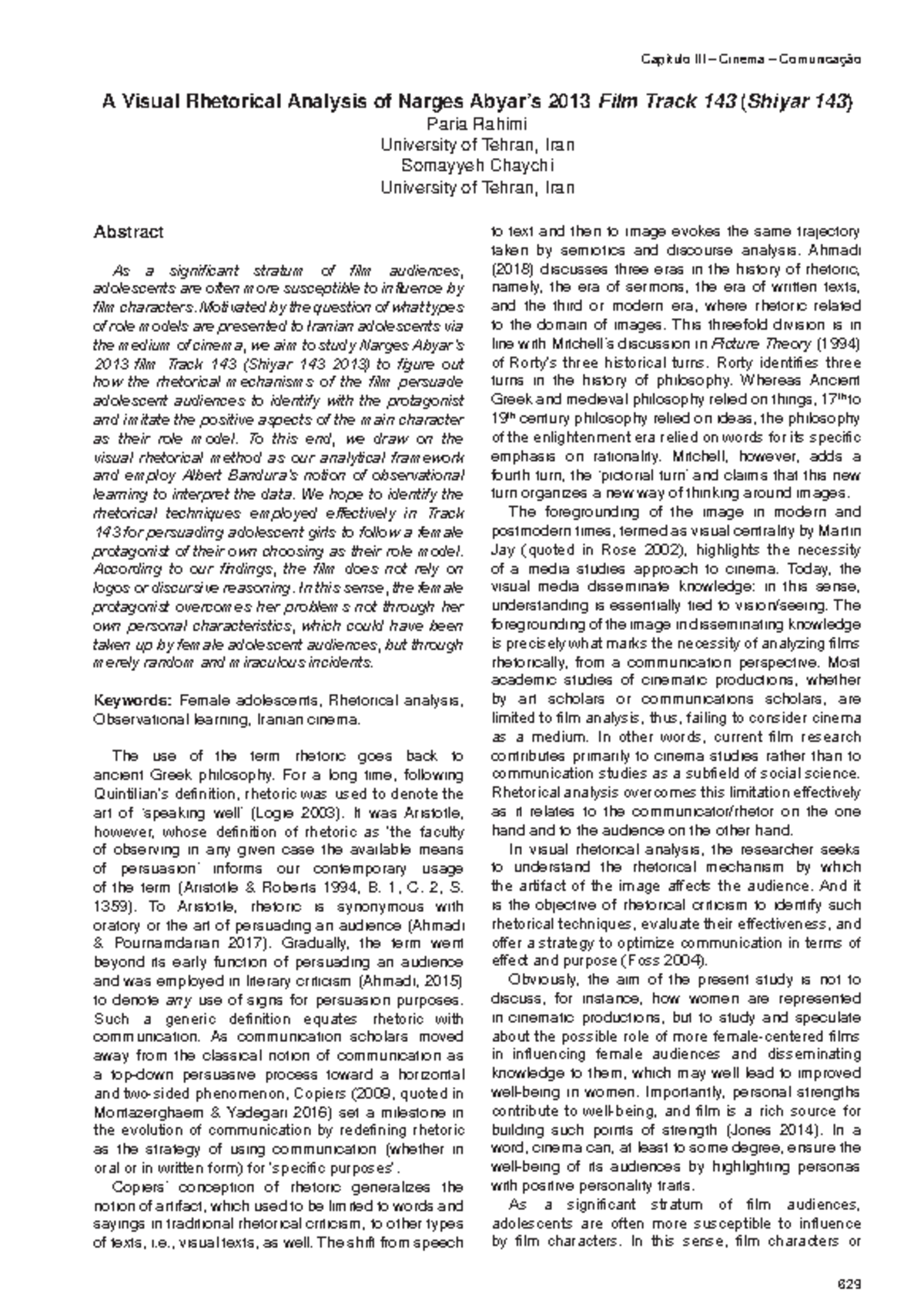 A Visual Rhetorical Analysis of Narges A - Capítulo III – Cinema ...