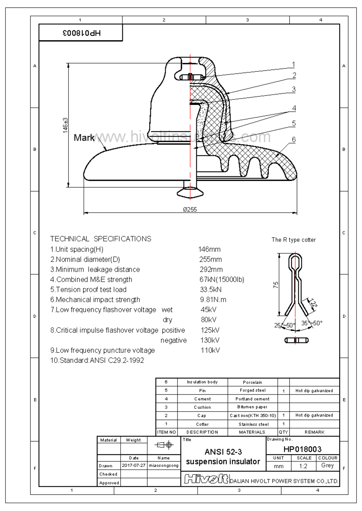 Dalian Insulator Details HP018003 Technical Specifications - Studocu