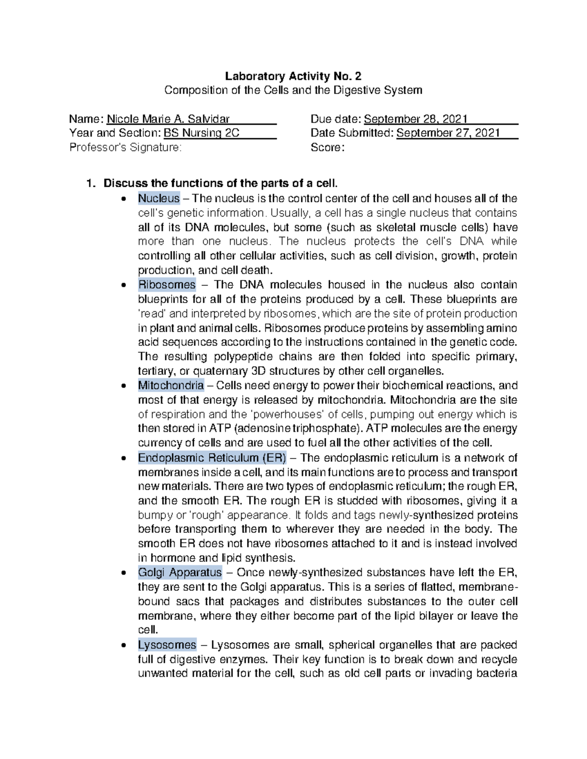 Laboratory Activity 2 in Nutrition and Dietetics - Laboratory Activity ...