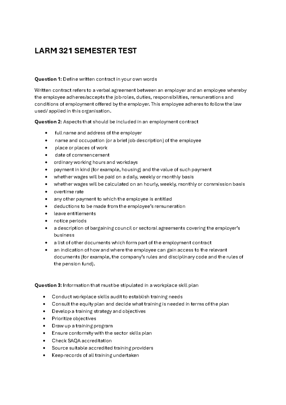LARM 321 Semester Test Notes: Understanding Written Contracts and ...