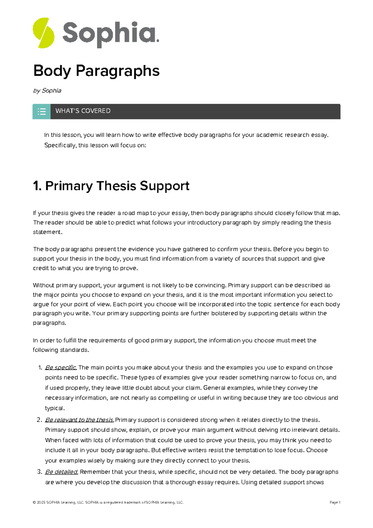 Body Paragraphs Guide - CH 1: Writing Effective Support - Studocu