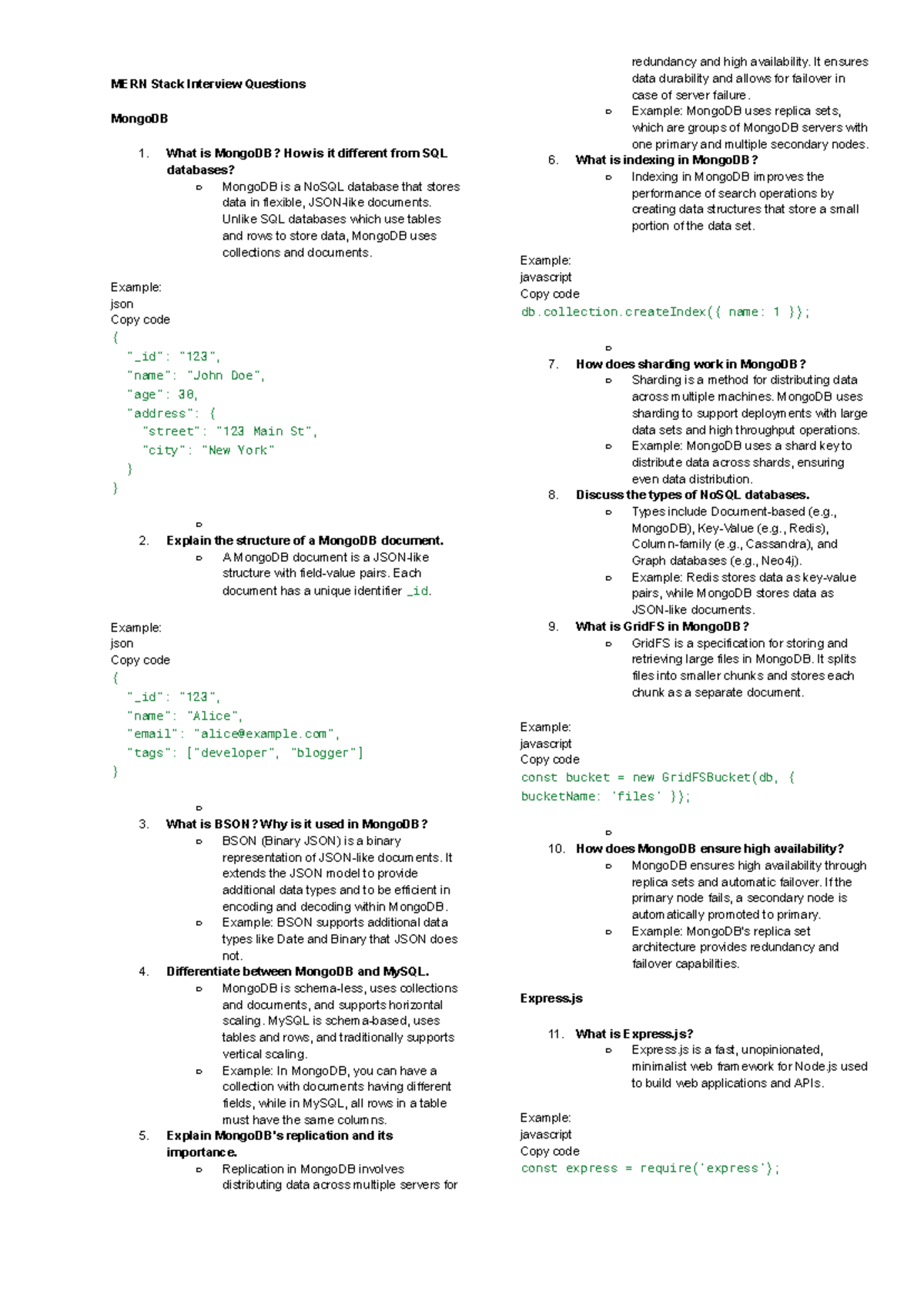 MERN Stack Interview Questions: Top 200 Q&A for MongoDB, Express, React ...