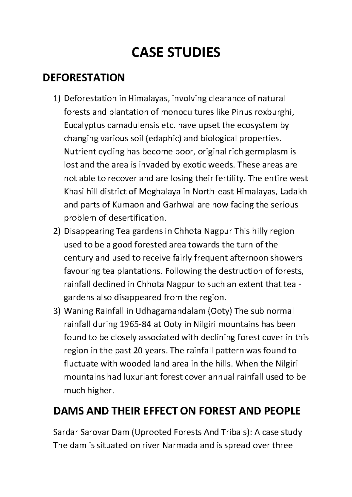 Case Study on Deforestation and Dam Impact on Ecosystems and Tribals ...