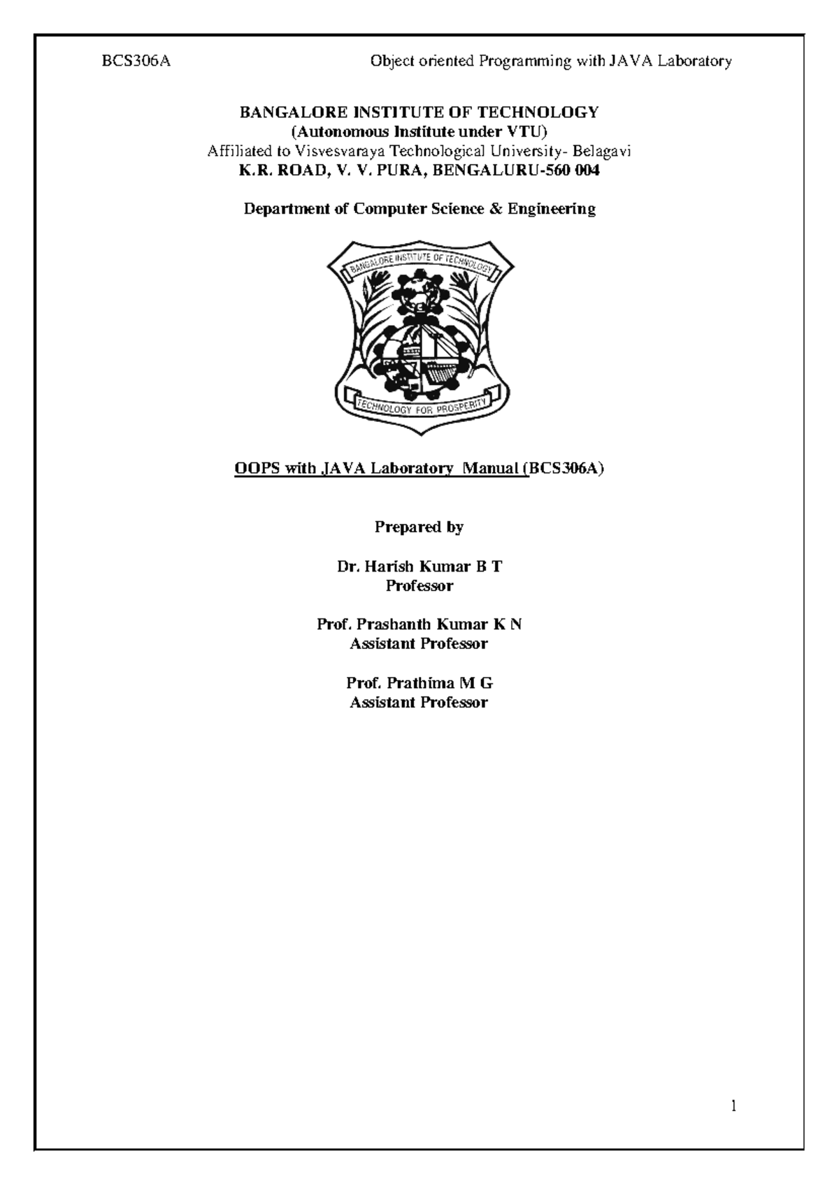 BCS306A OOPS with JAVA Laboratory Manual - 2025-2026 Edition - Studocu