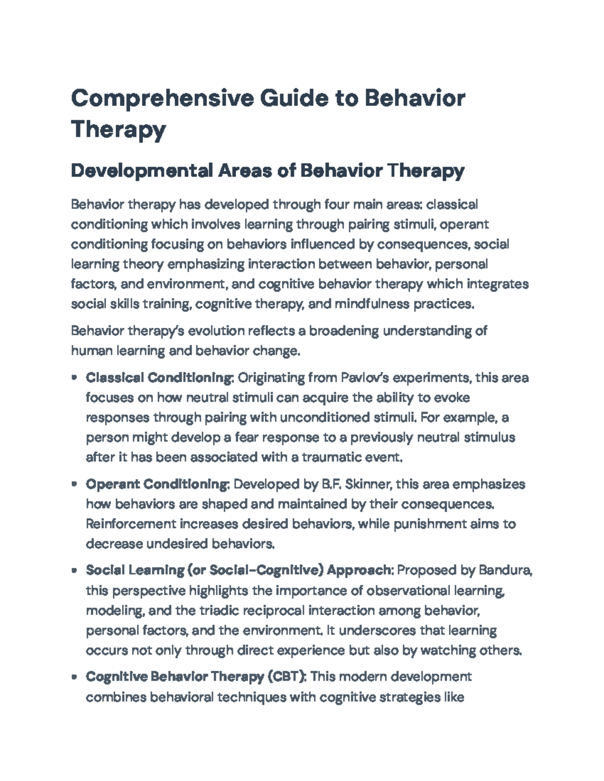 Comprehensive Overview of Behavior Therapy Techniques (PSY 301) - Studocu
