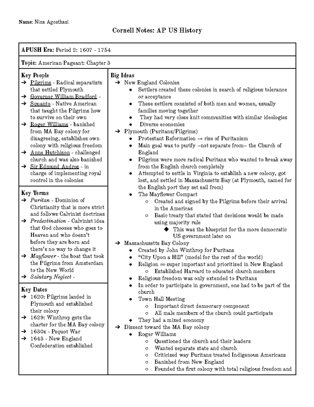 APUSH Cornell Notes - Period 1: Summary of Chapter 1 (1491-1607) - Studocu