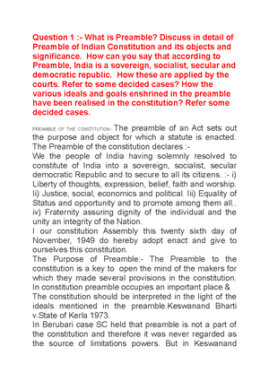 constitution Law - 1 (L.L.B Semester - 1) Previous Year Question Papers ...