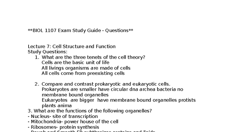 BIOL 1107 Exam Study Guide: Cell Structure, Viruses, and Energetics ...