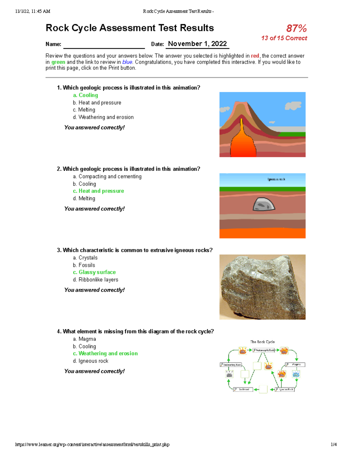 Rock Cycle Assessment Test Results - The answer you selected is ...