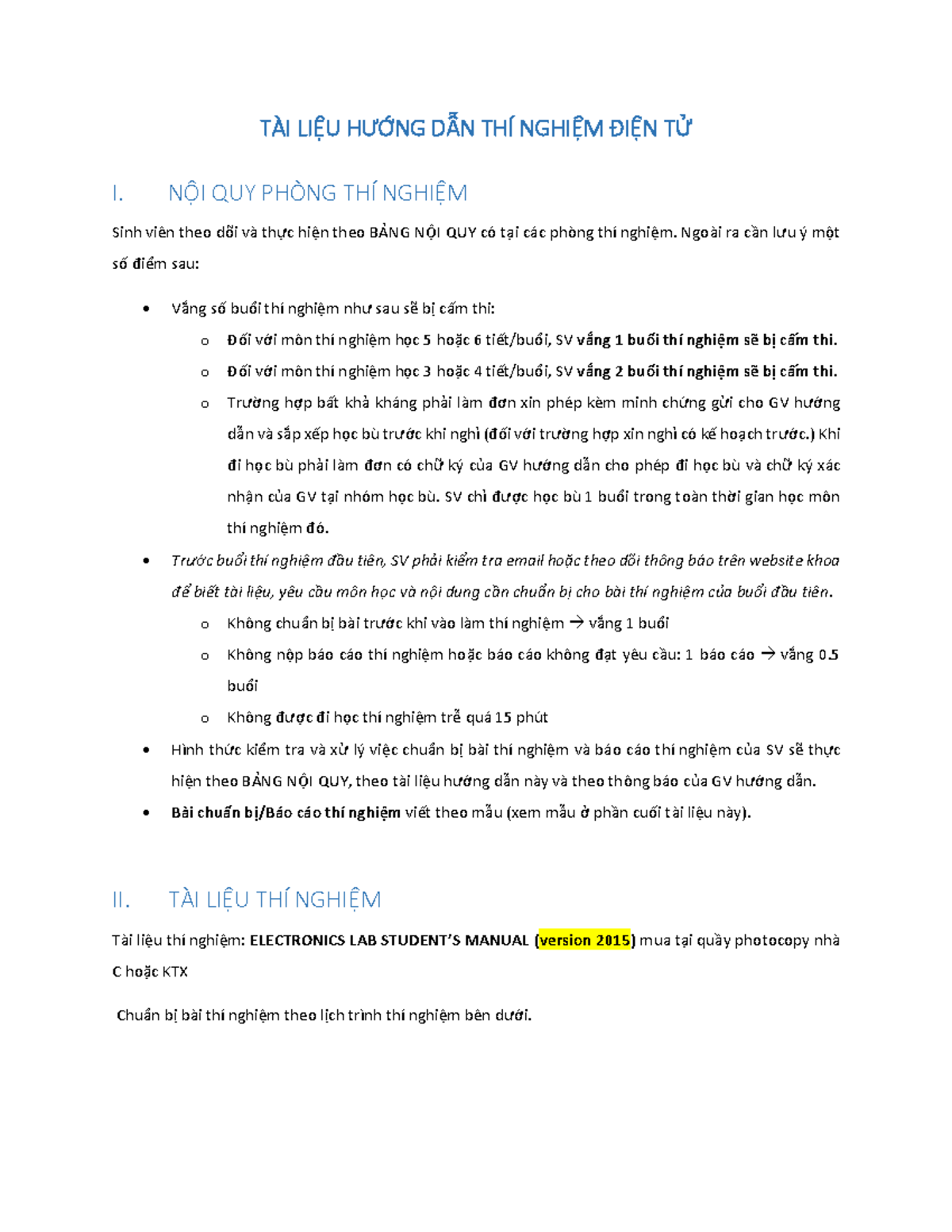 Hướng Dẫn Thí Nghiệm Điện Tử TL HDan SV2015 - Studocu