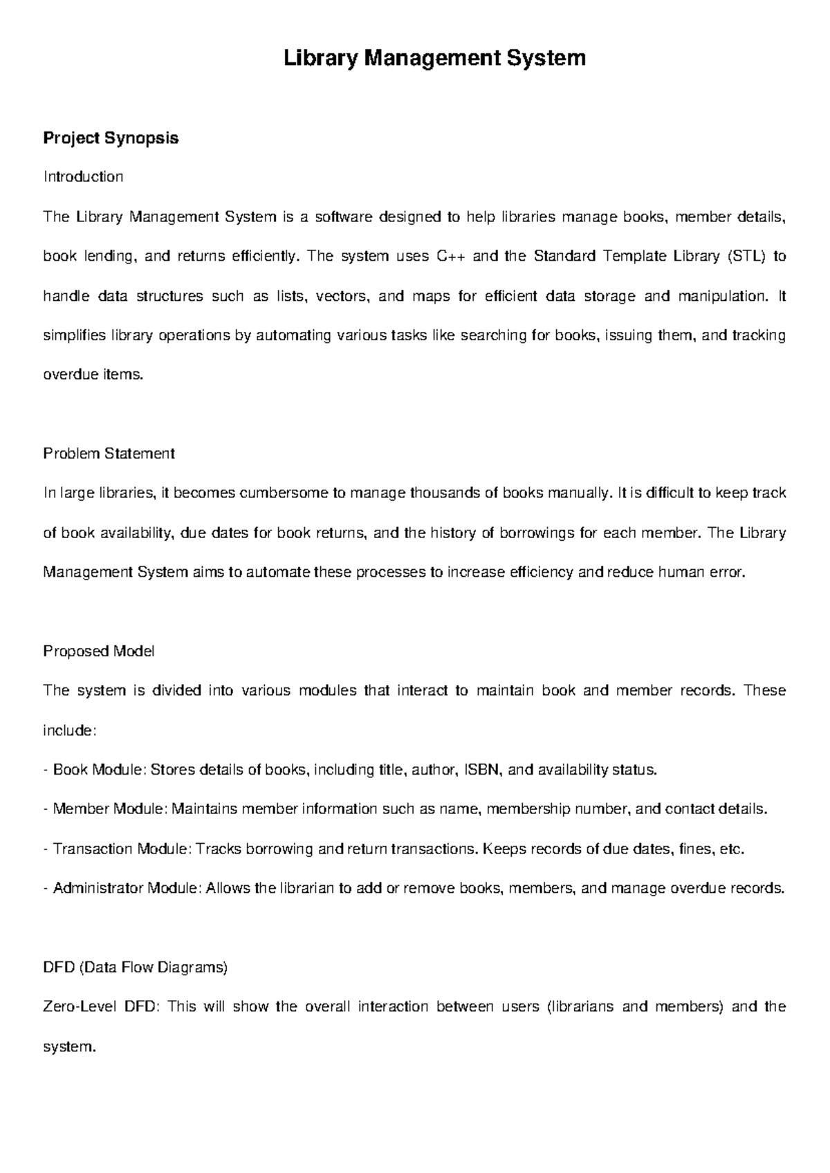C++ Library Management System Project Synopsis & Design Overview - Studocu