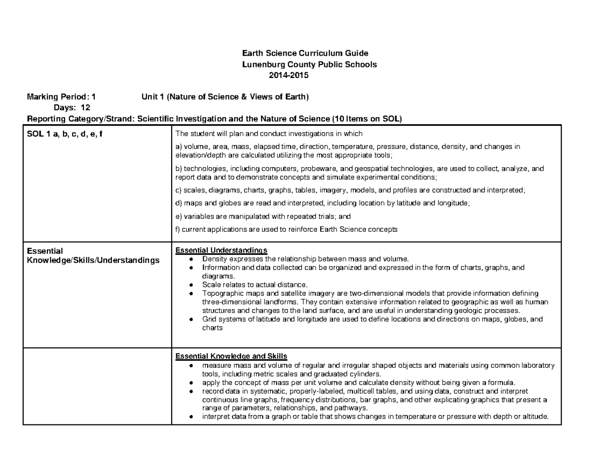 Earth Science - Information and data collected can be organized and ...