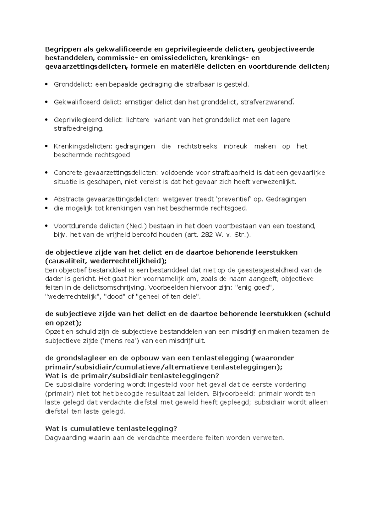 Begrippen van Delicten en Tenlastelegging in Strafrecht (EXTRA ...
