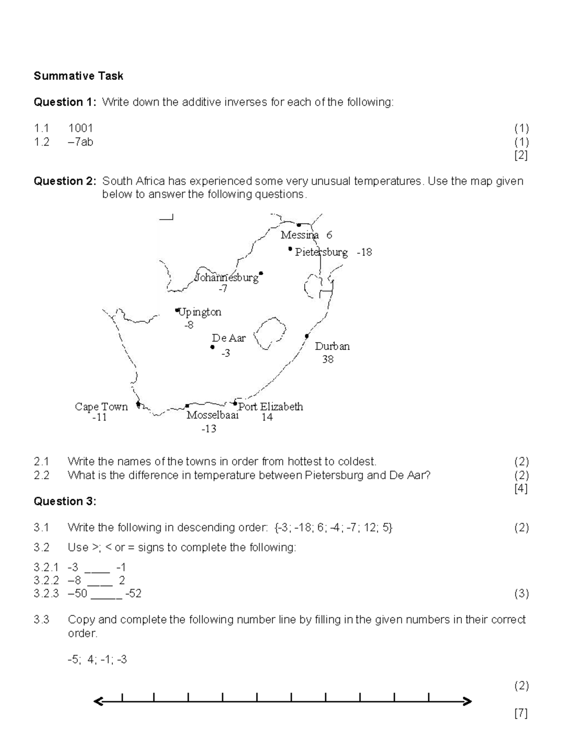 Integers Summative - Integer practise - Summative Task Question 1 ...