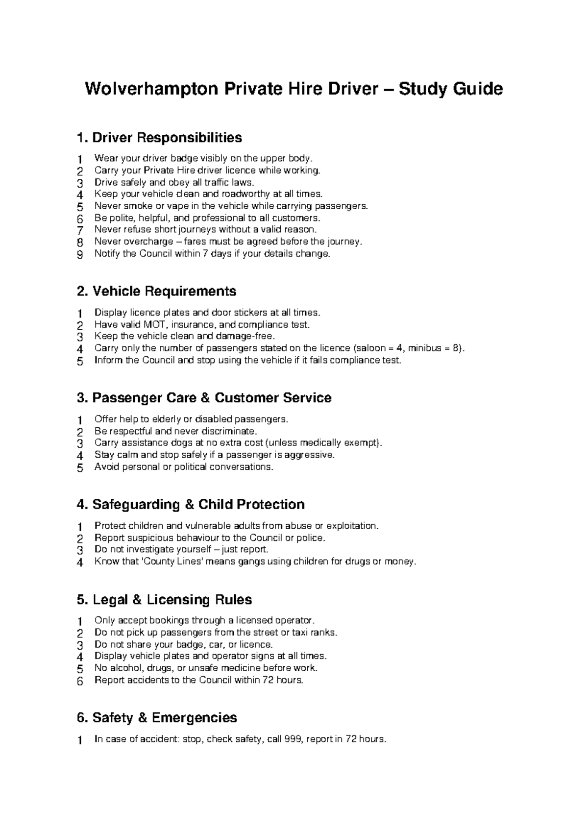 Wolverhampton Private Hire Driver Study Guide: Key Responsibilities & Rules - Studocu