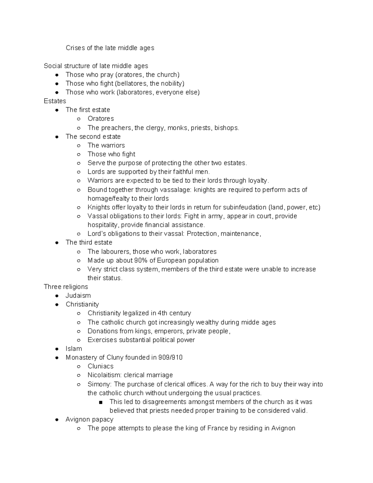 HIST1010 SEPT 10 - Crises and Social Structure of Late Middle Ages ...