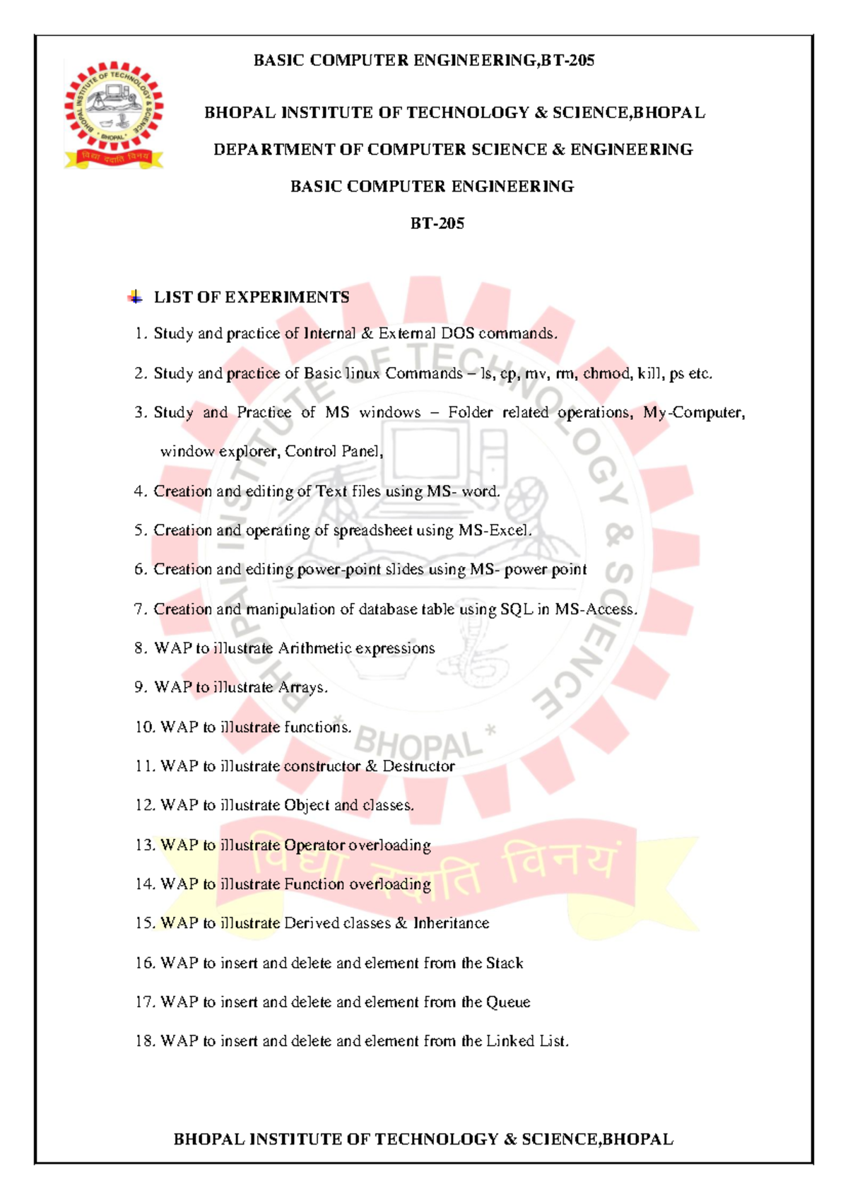 BT-205 Basic Computer Engineering Lab Manual - Summary & Important ...