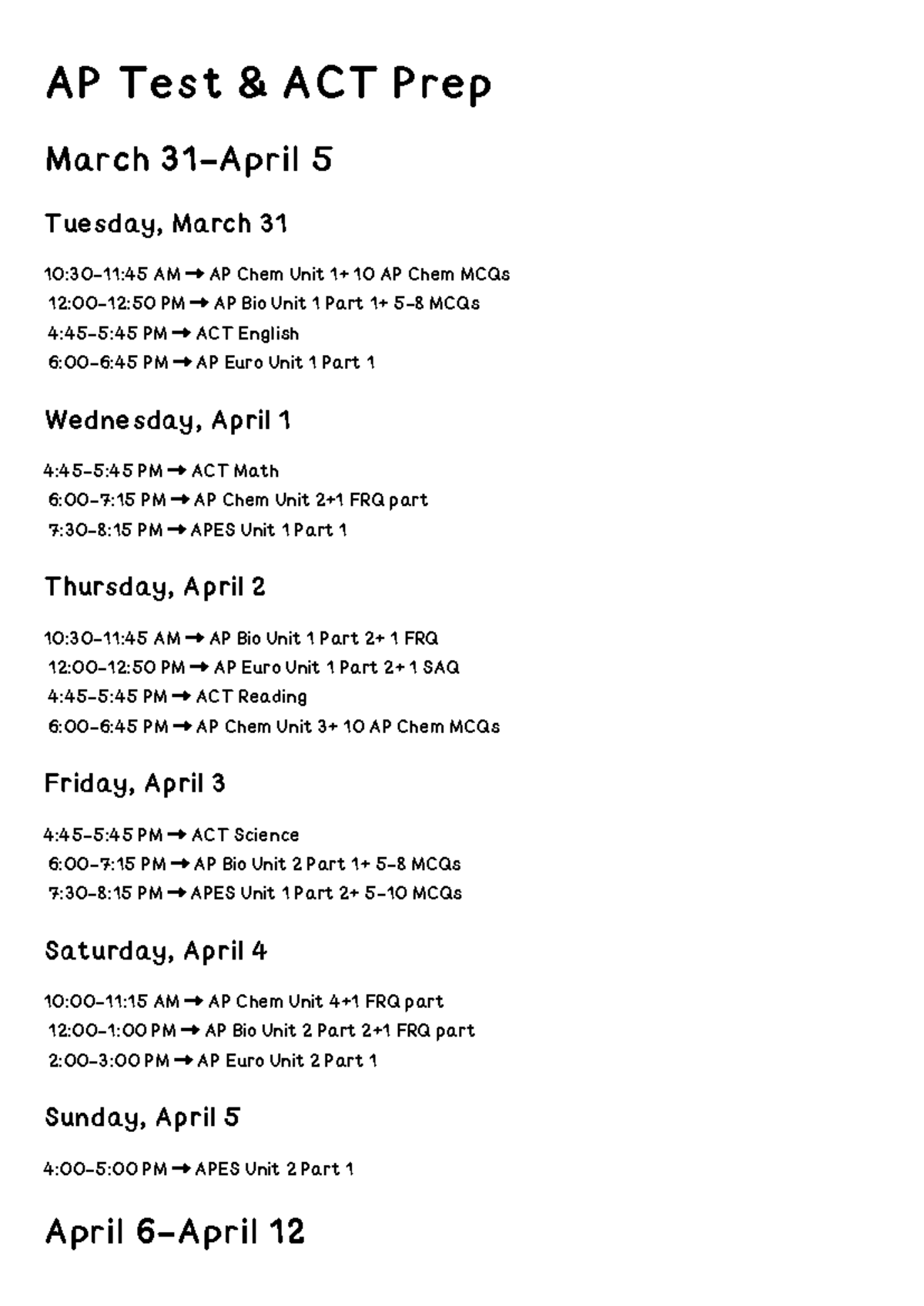 AP Testing Schedule: ACT & AP Exam Prep Calendar - Studocu