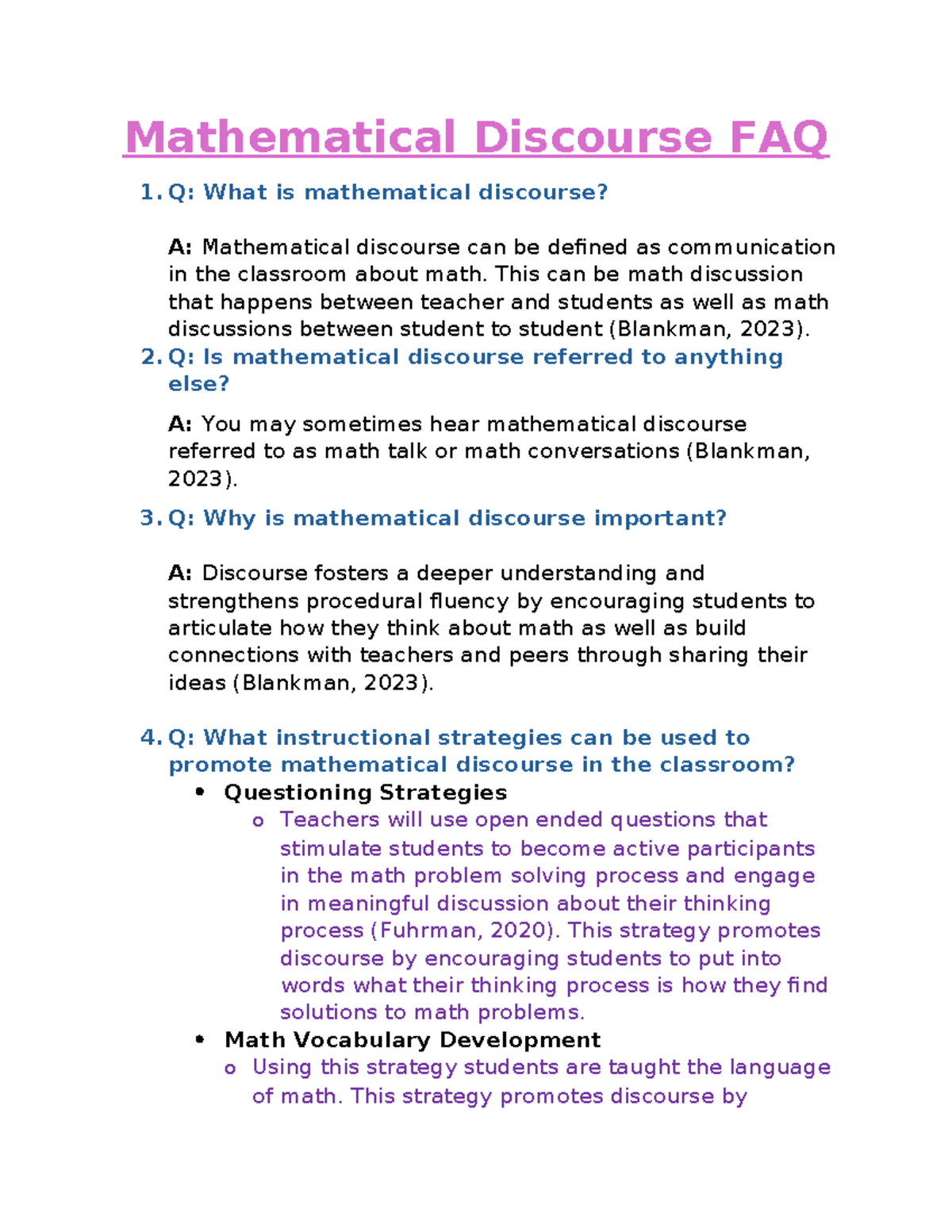 Mathematical Discourse FAQ - Strategies for Effective Classroom ...