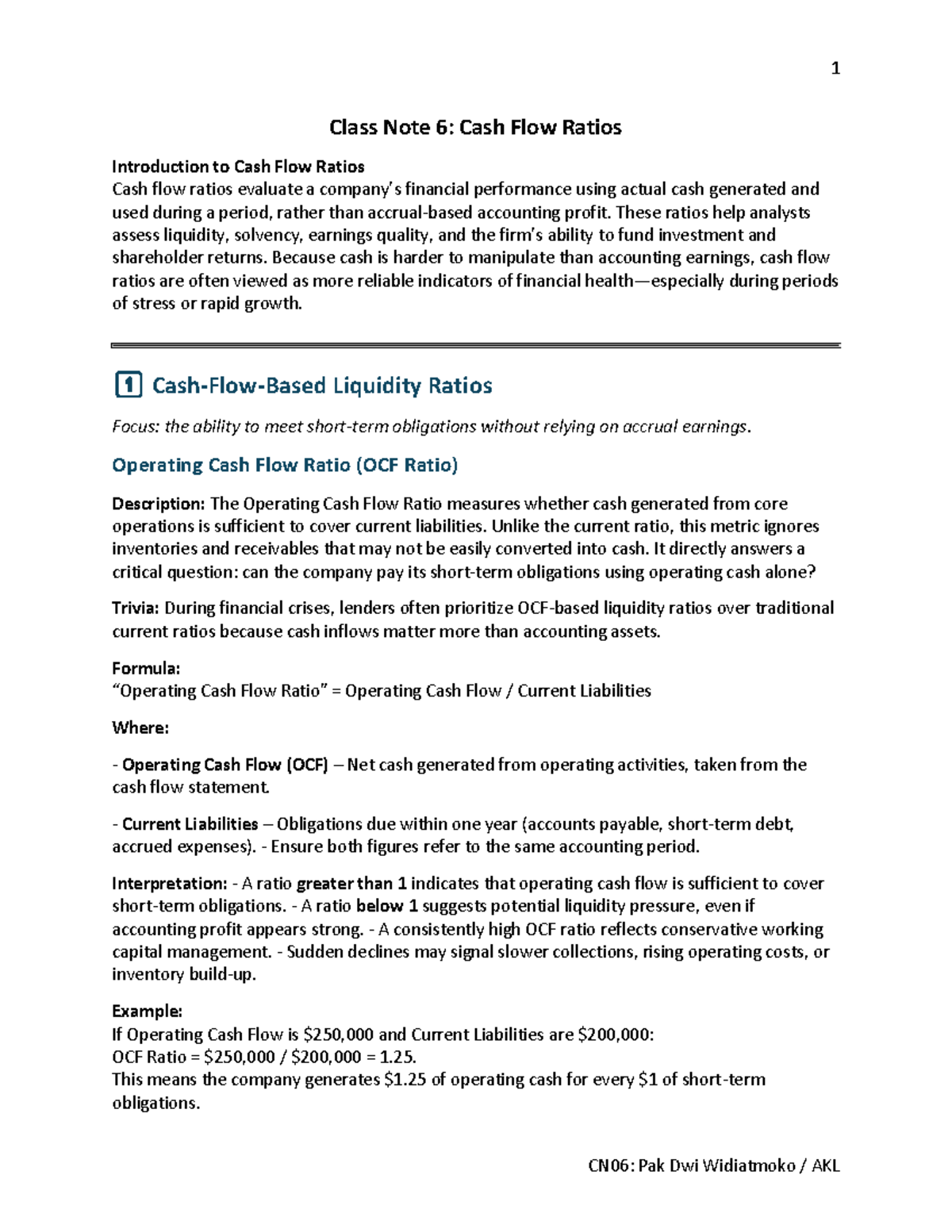 Class Notes 06: Understanding Cash Flow Ratios and Their Importance ...