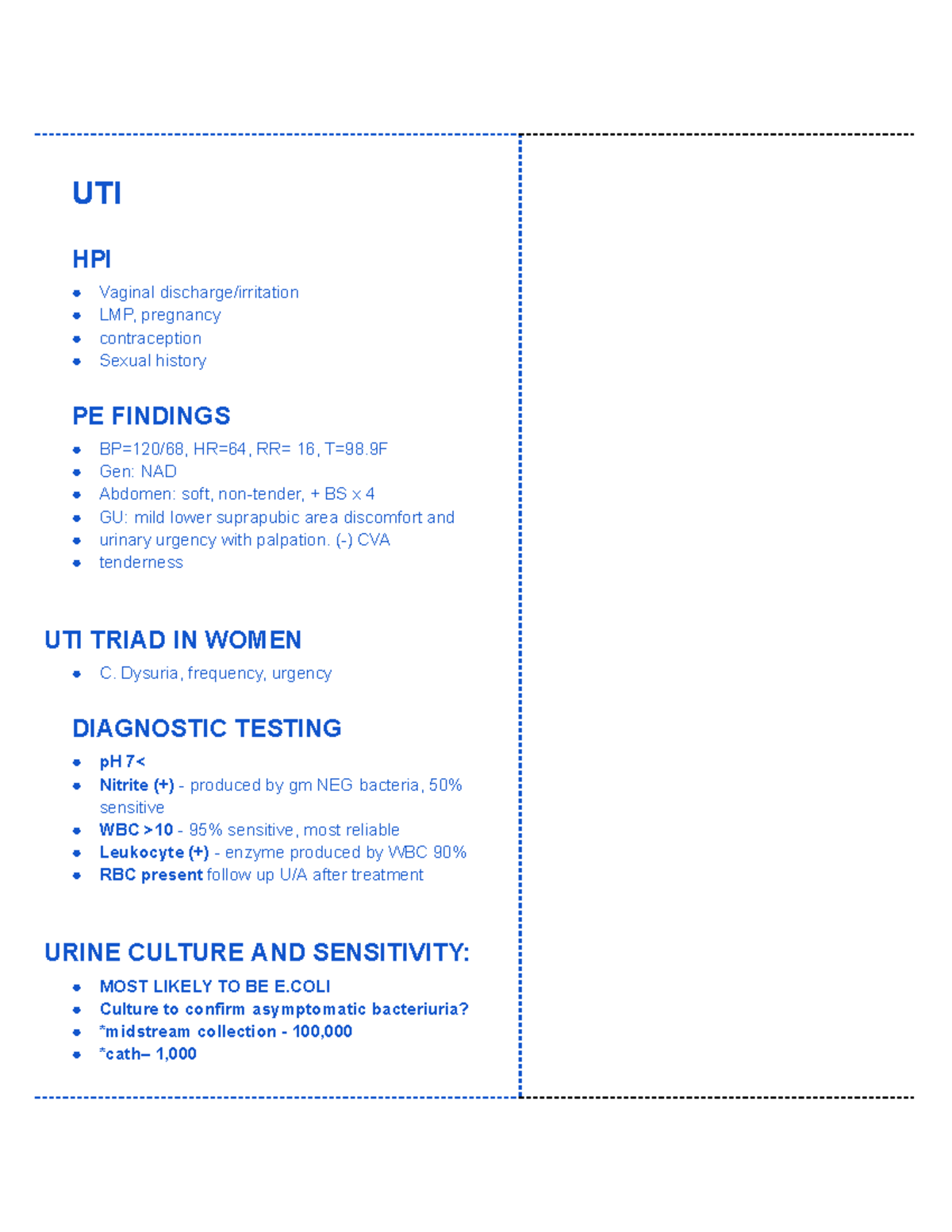 Master urinary STI - Notes - UTI HPI Vaginal discharge/irritation LMP ...