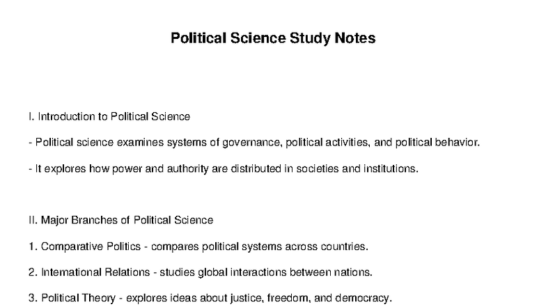 Political Science Study Notes: Intro to Governance & Theories - Studocu
