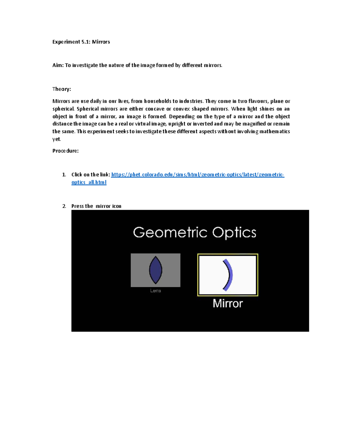 Experiment 5: Investigating Image Formation in Different Mirrors - Studocu