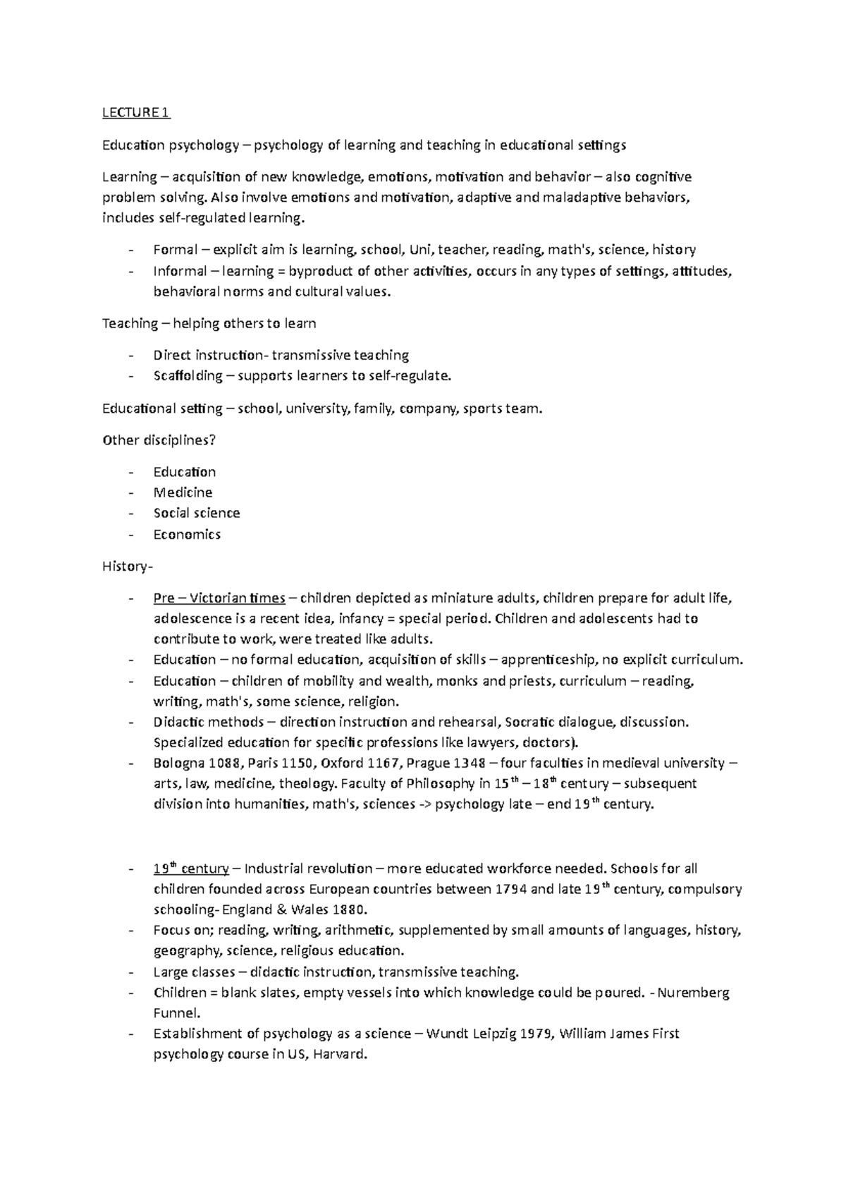 Lecture 1 - educational psychology ps118 - LECTURE 1 Education ...