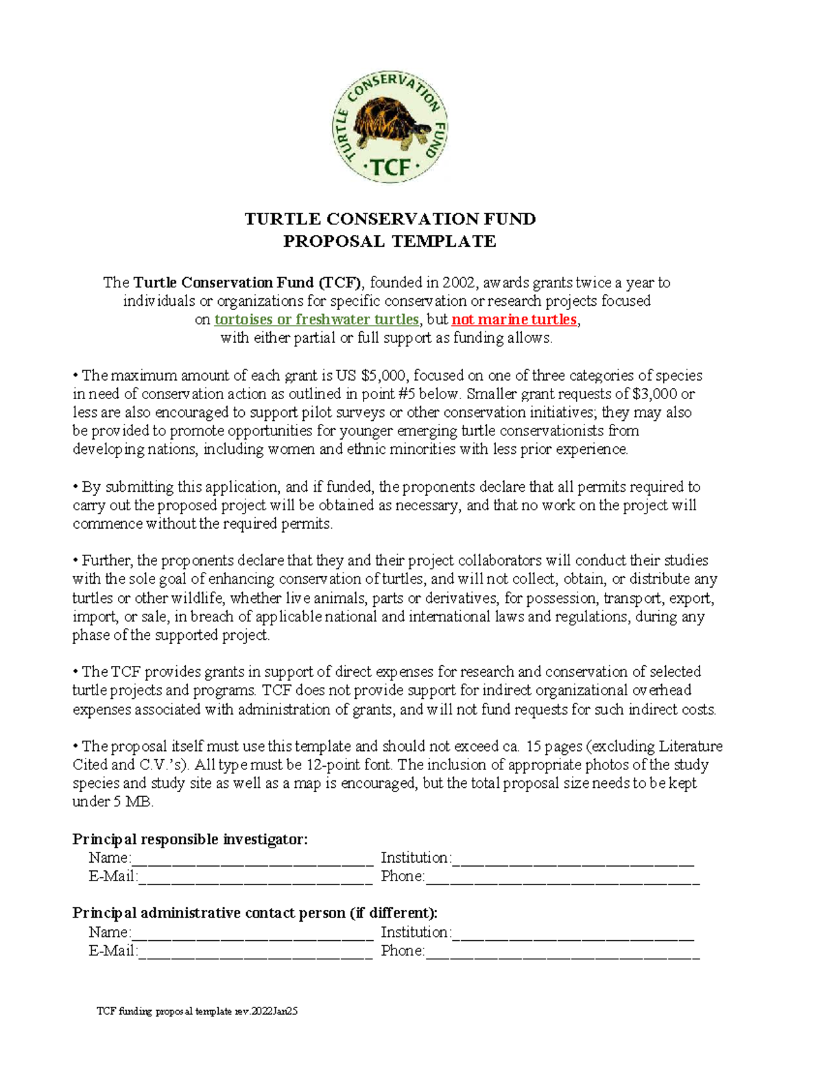 TCF Grant Proposal Template for Turtle Conservation Projects - Studocu