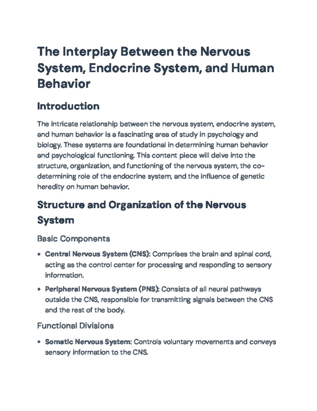 Nervous & Endocrine Systems' Impact on Human Behavior (PSY-101) - Studocu
