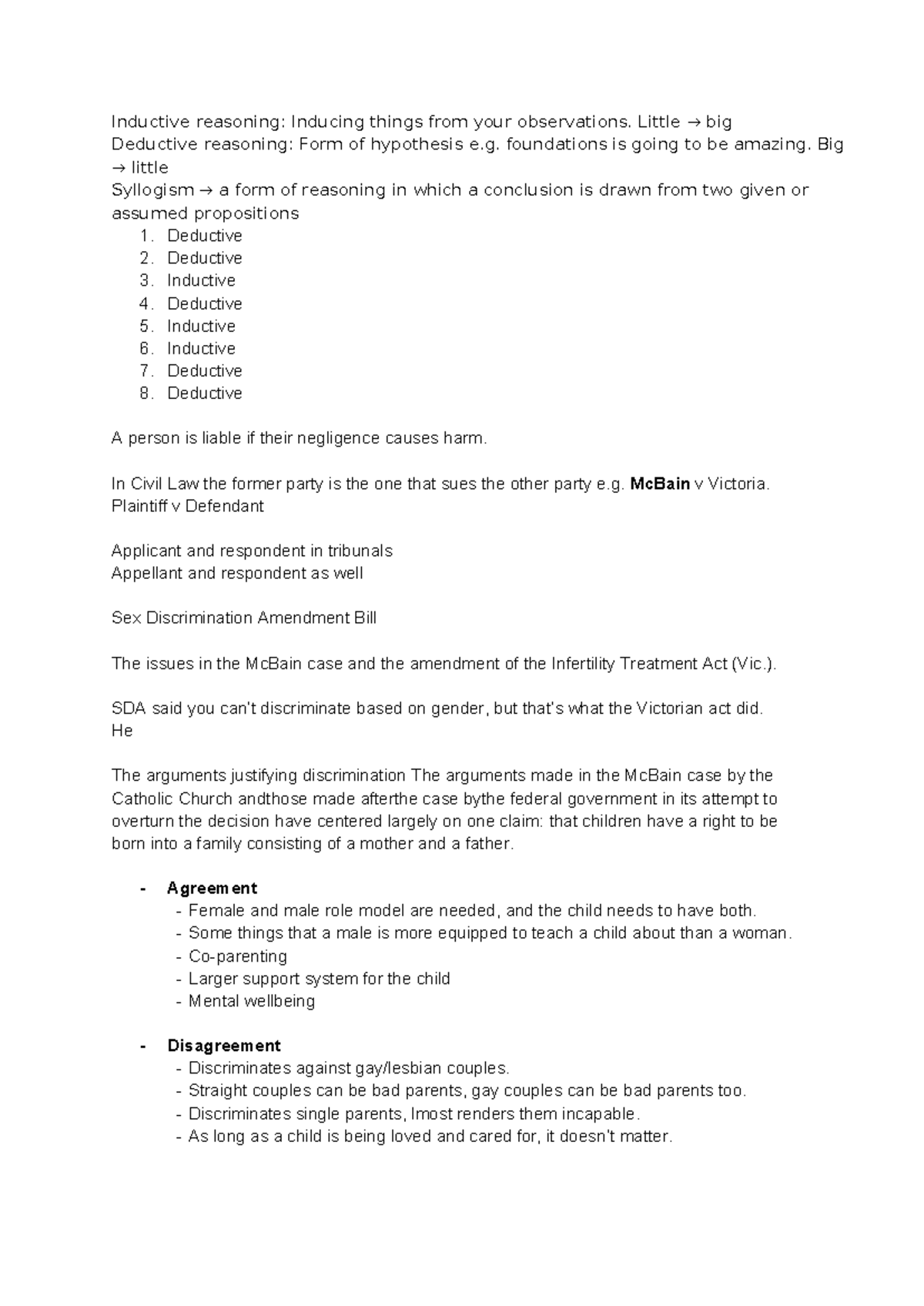 Foundations of Law 1: Inductive & Deductive Reasoning Overview - Studocu