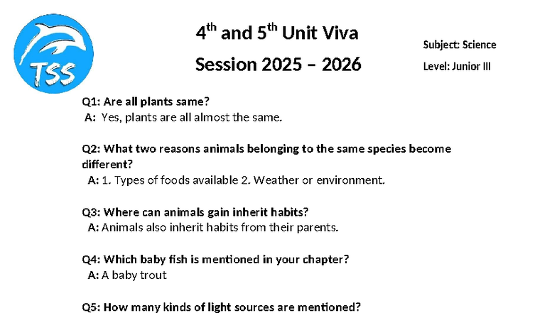 Class 3 Science Viva Session 2025-2026: Key Q&A Insights - Studocu
