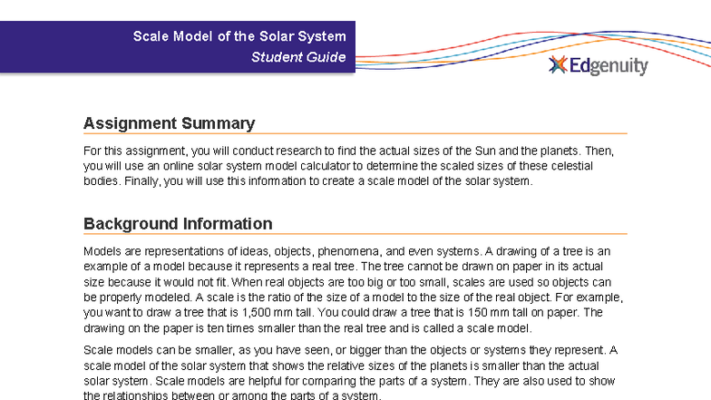 Project: Scale Model of the Solar System - Student Guide - Studocu