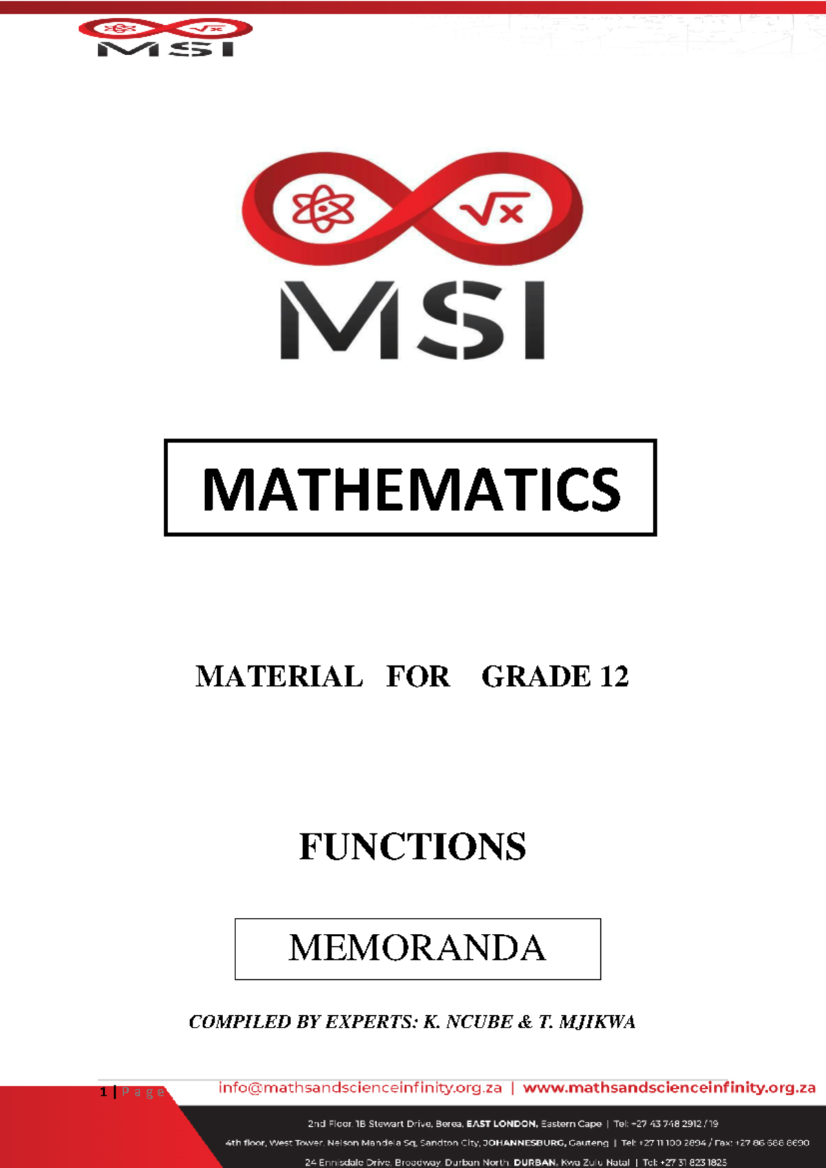 Grade 12 Mathematics Functions Memos: Comprehensive Solutions - Studocu